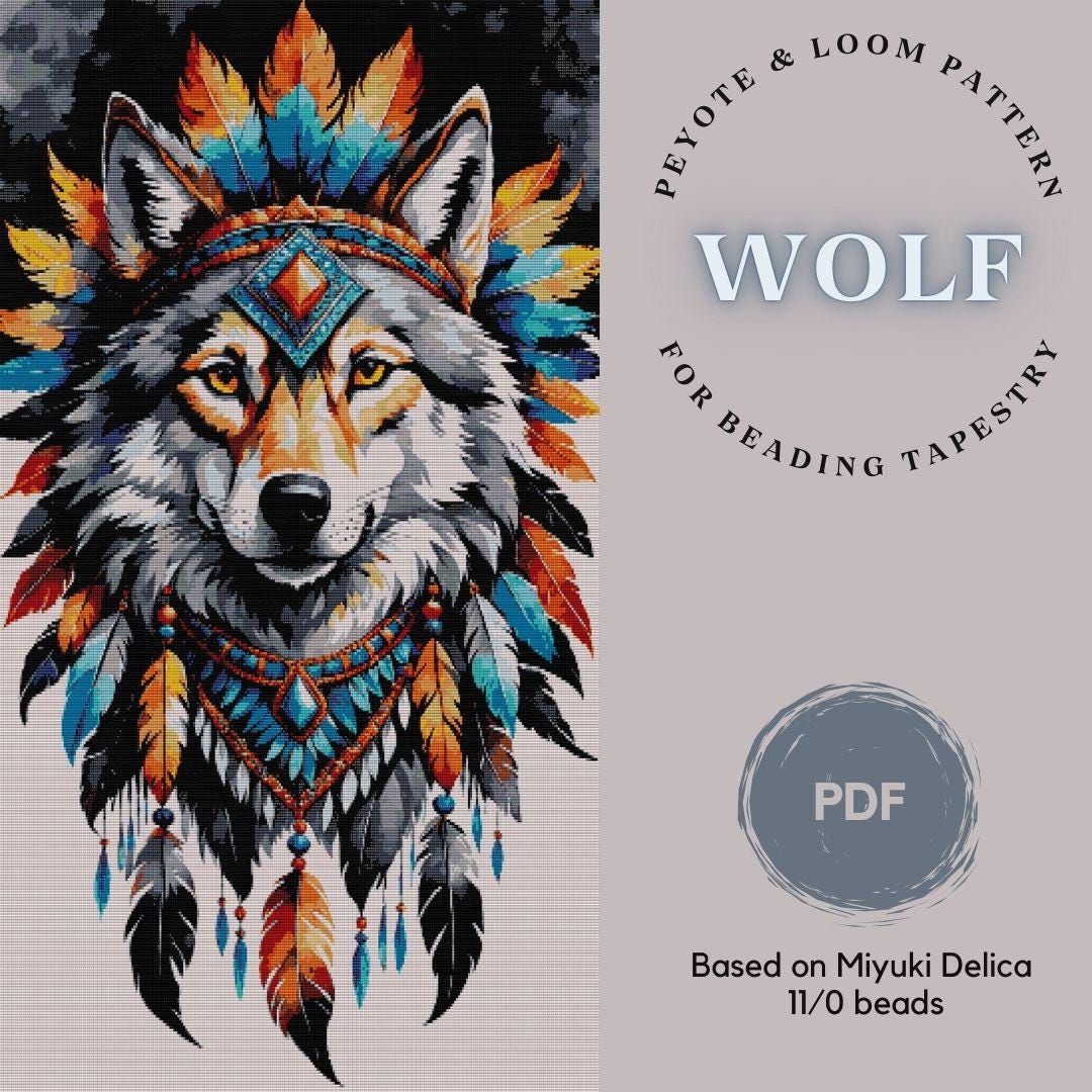 Wolf in Native Headdress Beading Pattern, Large Tapestry for Loom ...