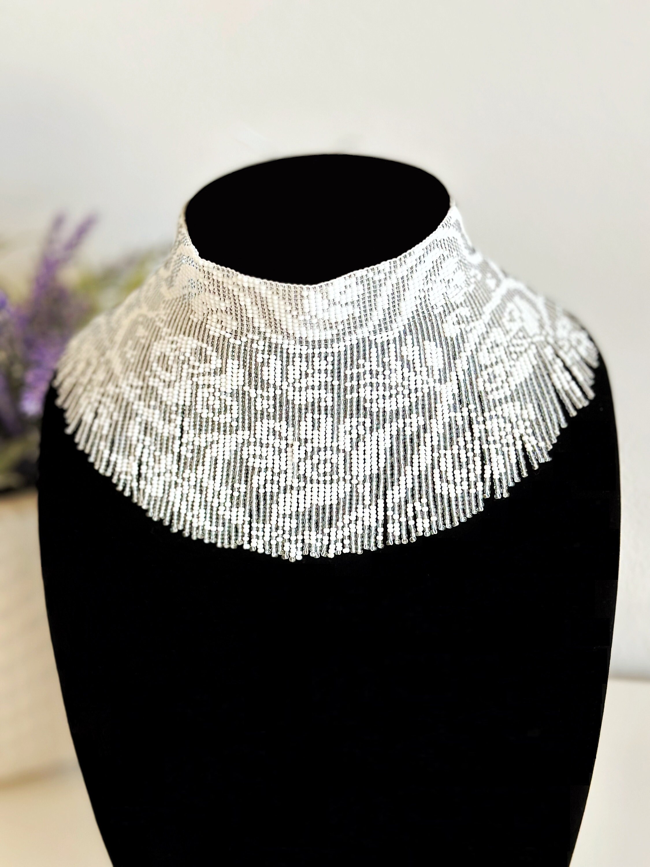 Black and White Beaded Fringe Choker Pattern PDF, Loom Necklace Chart ...