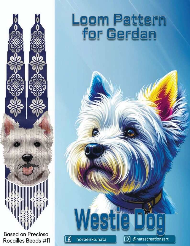 Westie Dog Beaded Necklace Pattern, PDF Beading Loom Pattern Based on ...