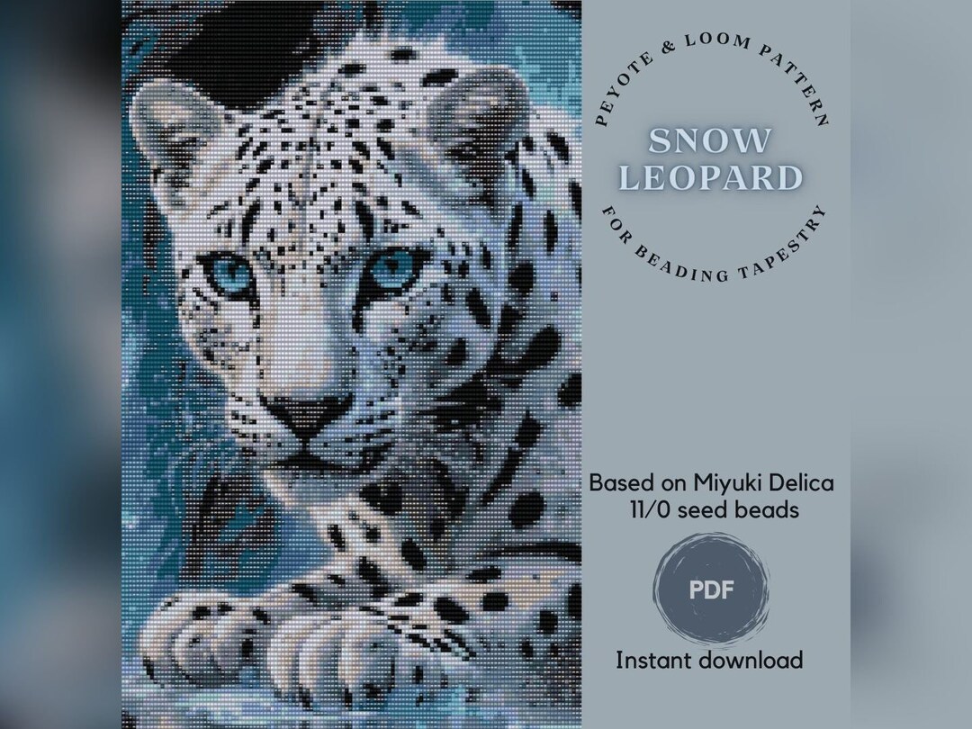Snow Leopard Bead Tapestry Pattern PDF, Animal Loom & Peyote Beading ...