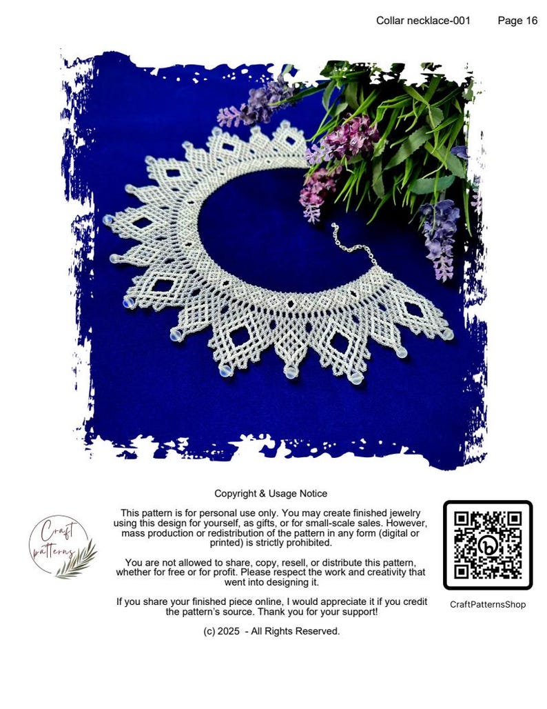Beaded Netting Collar Necklace Pattern PDF, White Lace Jewelry Design ...