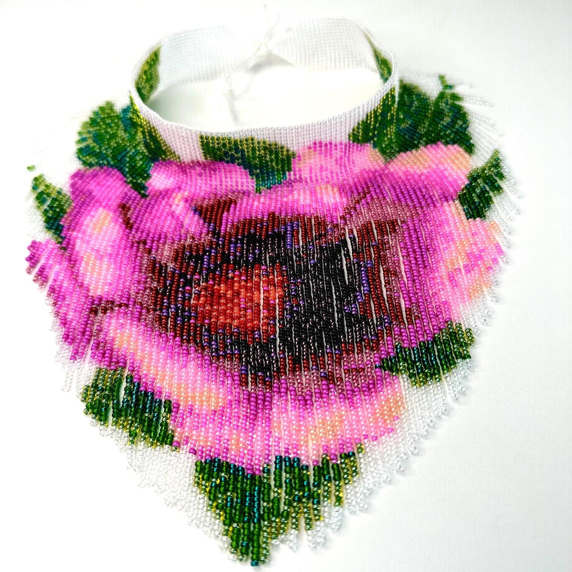Pink Flower Beaded Fringe Choker Pattern PDF, Loom Necklace Chart - Etsy