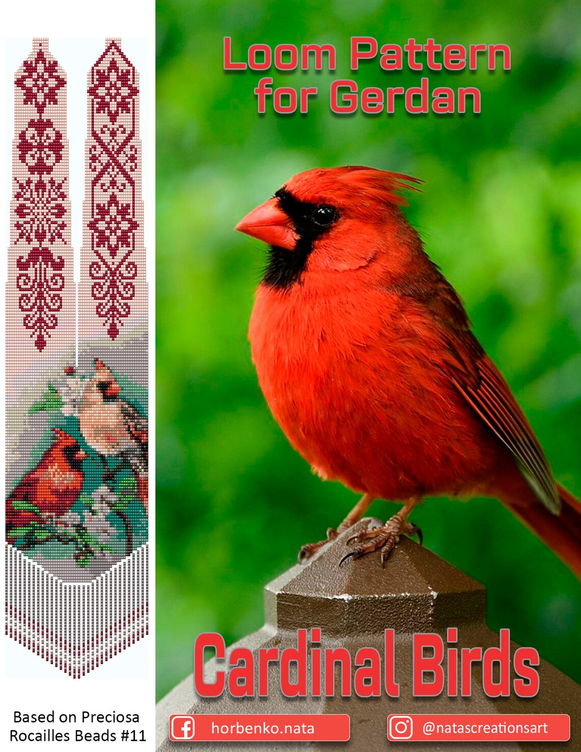 Cardinal Birds Bead Necklace Pattern, PDF Pattern Beaded Gerdan ...