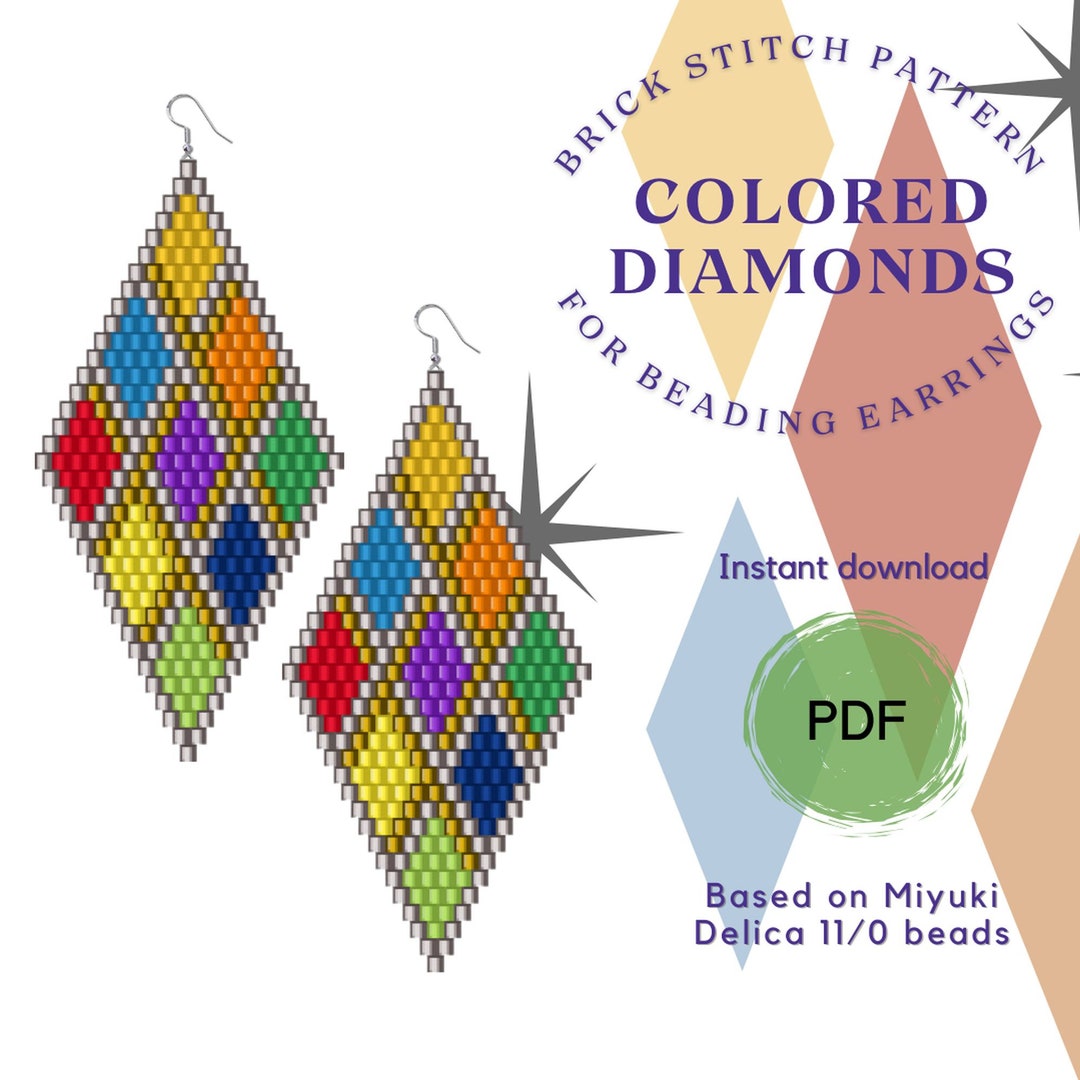 Colorful Diamond Beaded Earrings Pattern – Miyuki Delica Brick Stitch ...