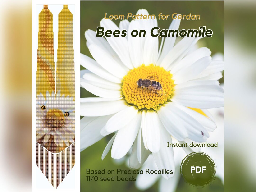 Bees on Chamomile Beaded Necklace Pattern, PDF Gerdan Loom Beading ...