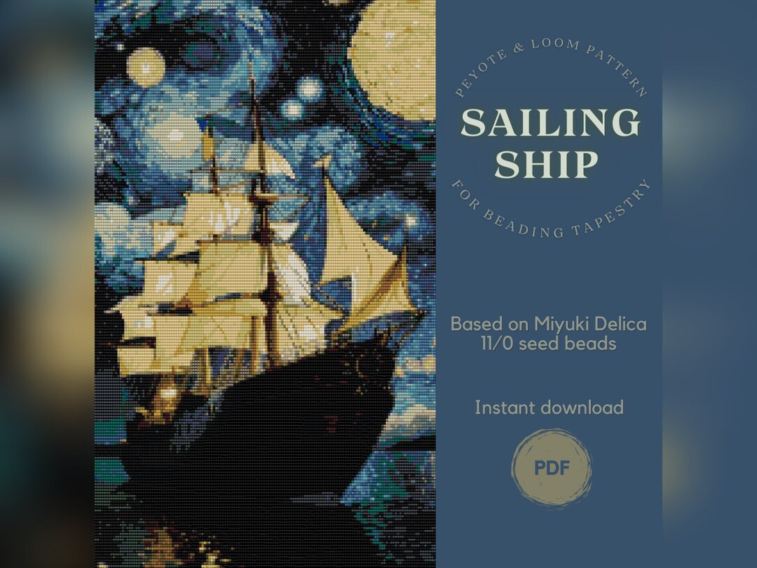 Sailing Ship Bead Tapestry Pattern, Night Sea and Starry Sky Design ...