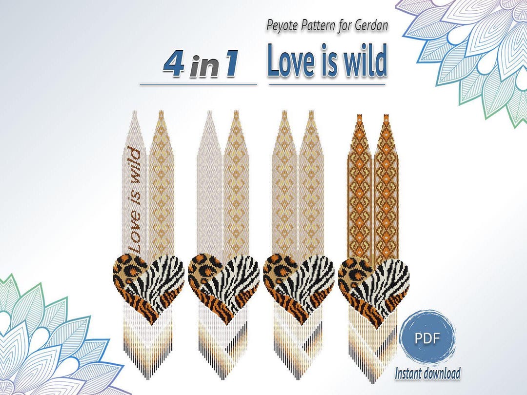 Animal Print Peyote Necklace Pattern PDF, Heart Gerdan Bead Design, 4 ...