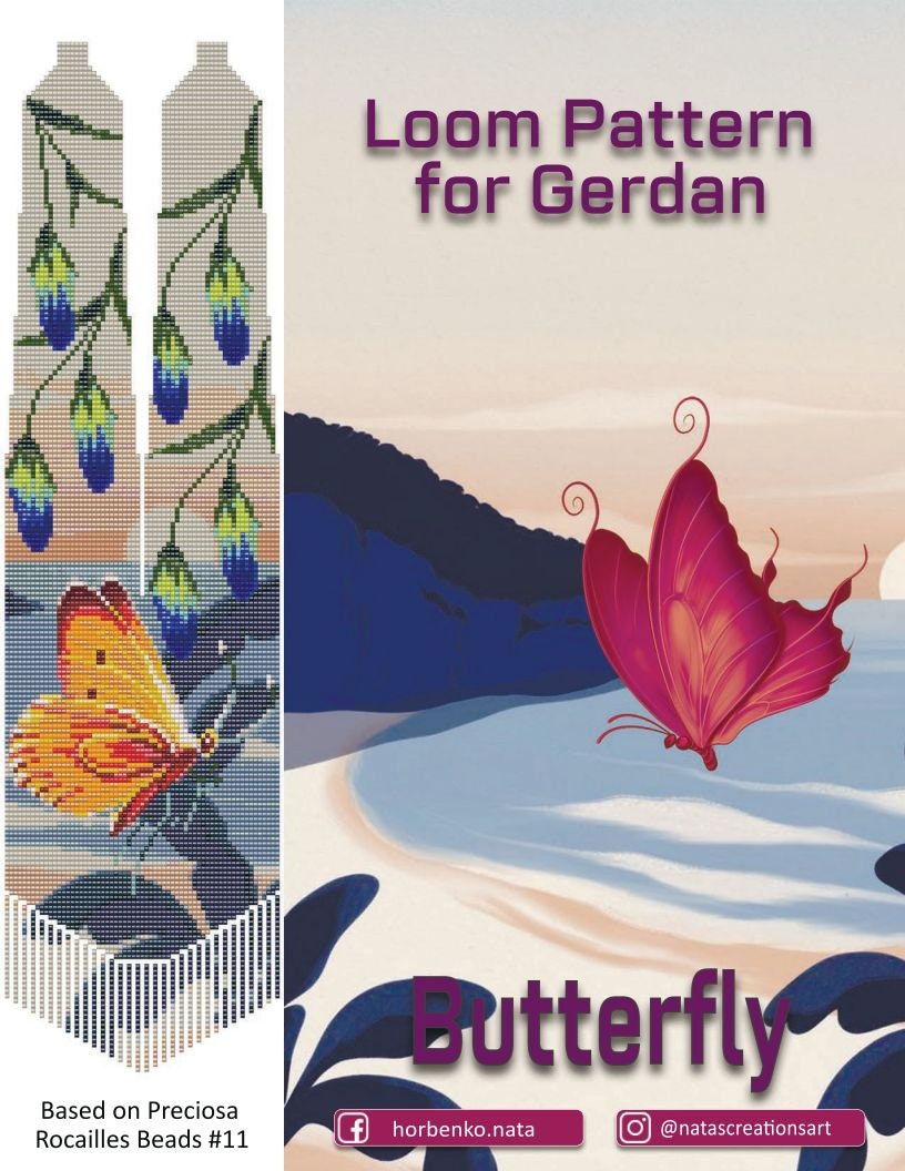 Butterfly Beaded Gerdan Necklace Pattern, PDF Beading Loom Pattern Based on Preciosa Rocailles ...