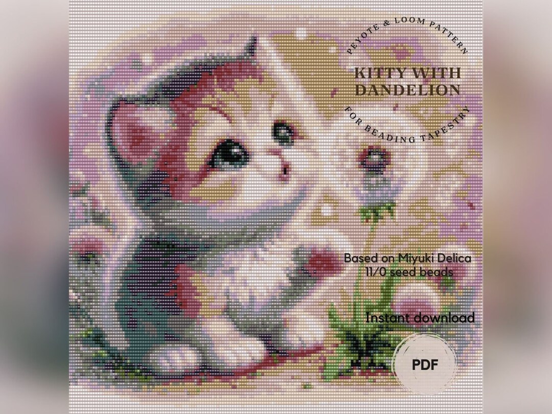 Kitty With Dandelion Beading Tapestry Pattern Based on Miyuki Delica ...