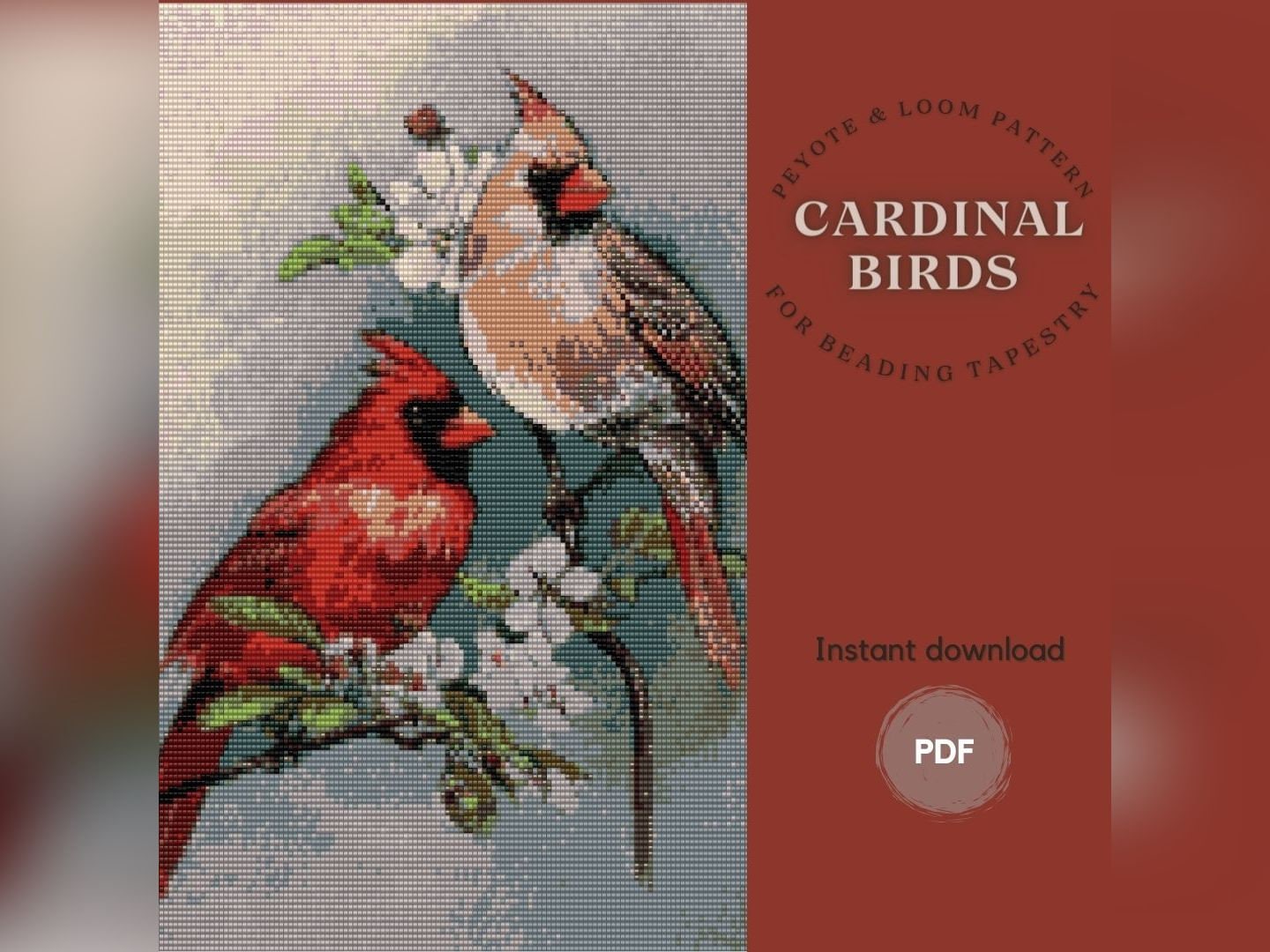 Cardinal Birds Beading Tapestry Pattern Based on Miyuki Delica 11/0 ...