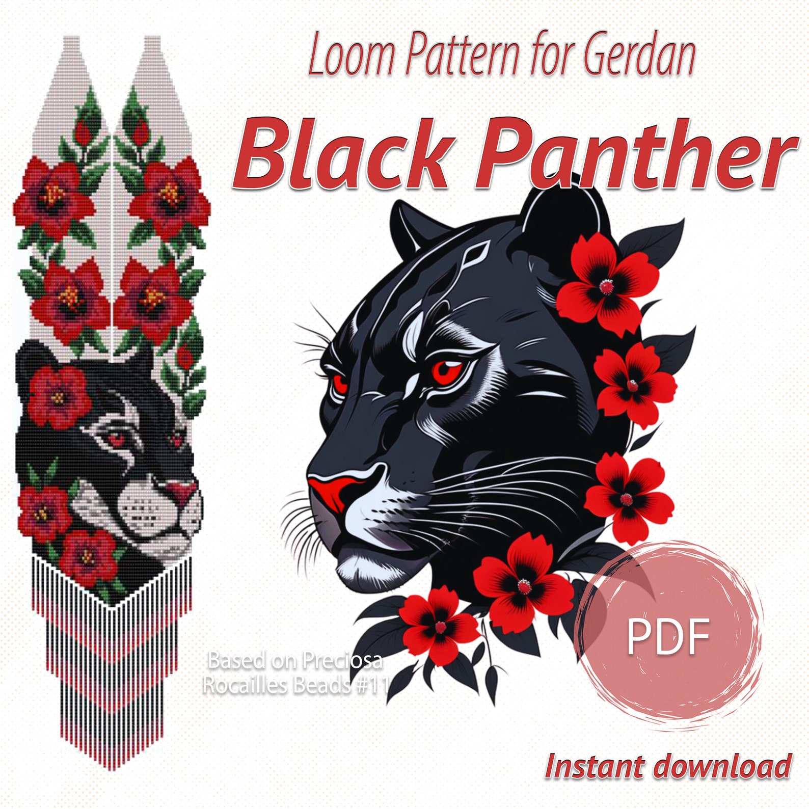 Black Panther Beaded Necklace Pattern, PDF Beading Loom Pattern Based ...