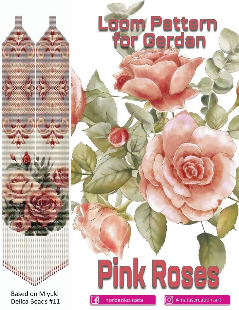 Pink Roses Gerdan Necklace Pattern, PDF Beading Loom Pattern Based on ...