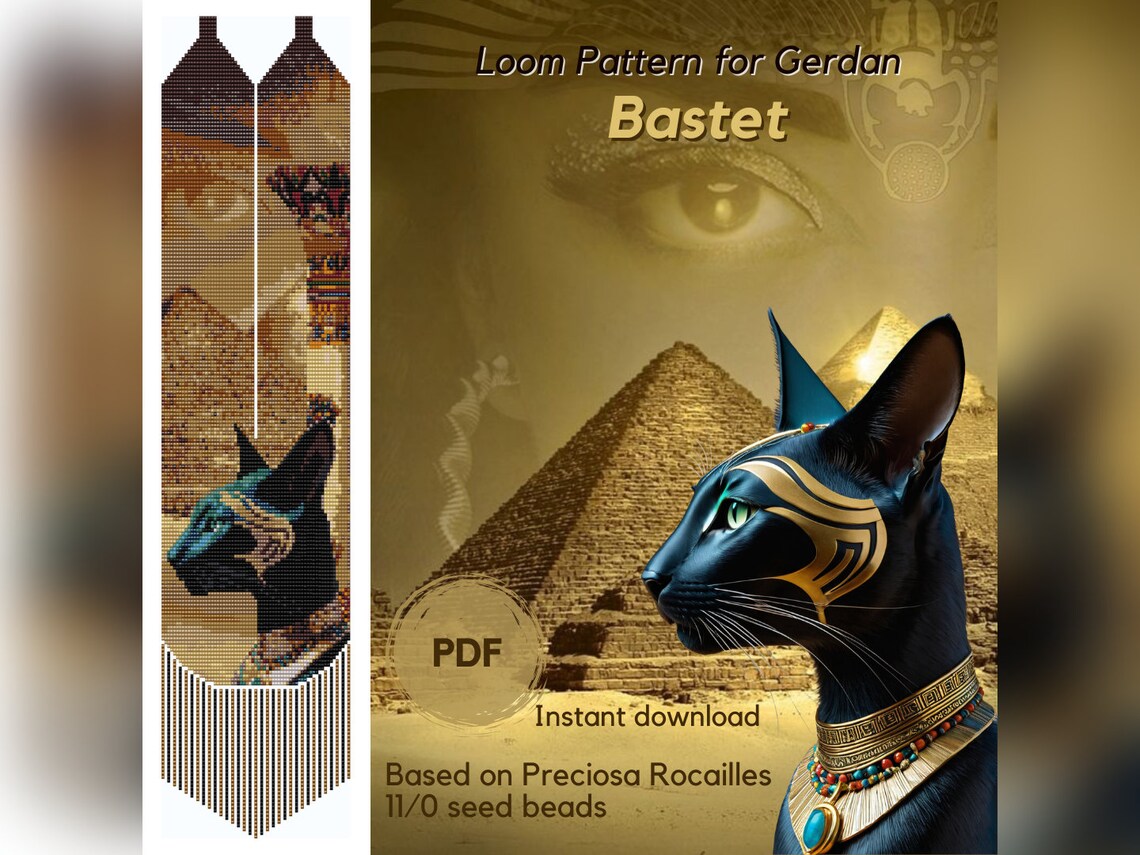 Bastet Egyptian Goddess of Protection, Beaded Gerdan Necklace Pattern, PDF Beading Loom Pattern ...