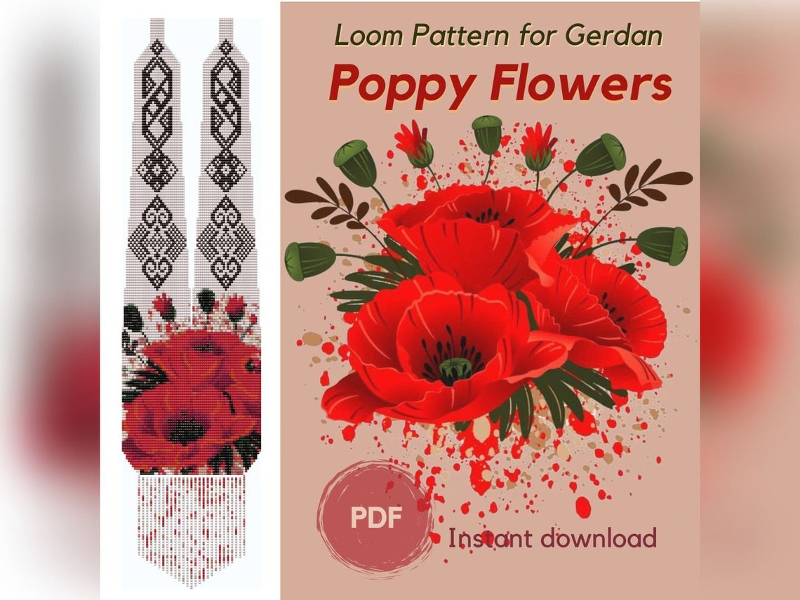 Poppy Flowers Necklace Beaded Pattern PDF Pattern Beaded - Etsy