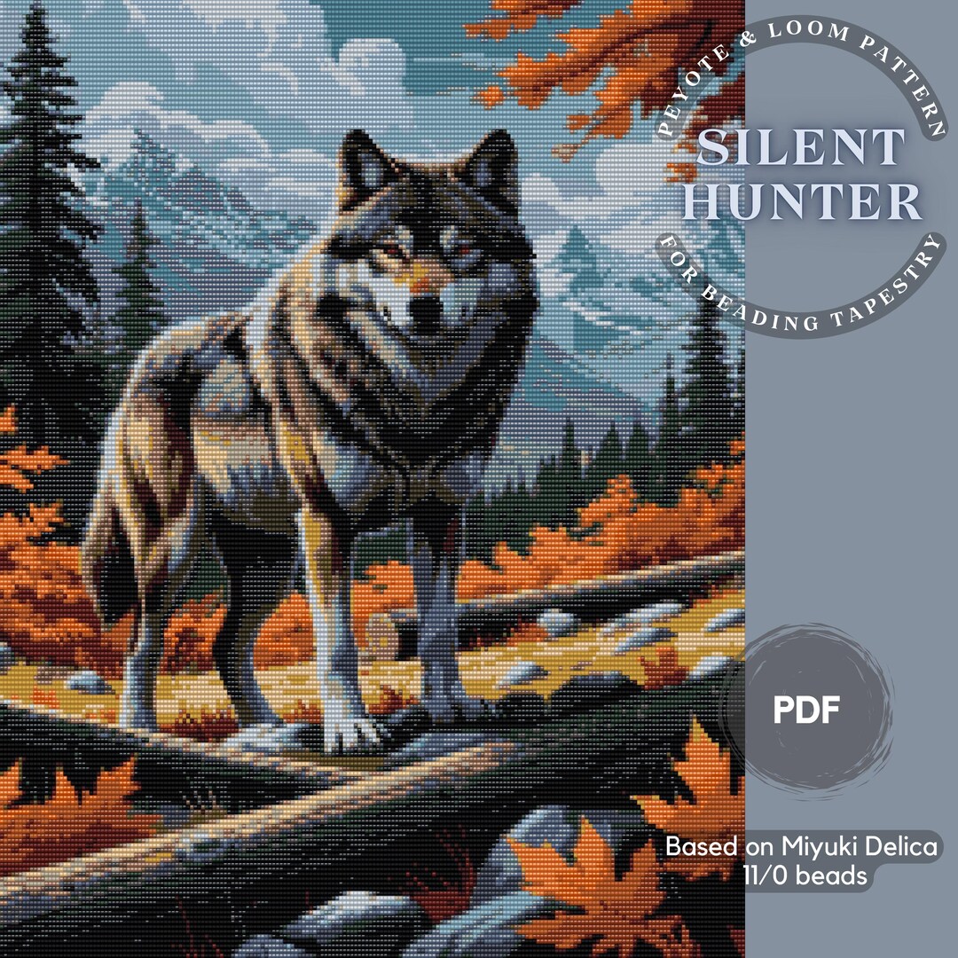 Silent Hunter Beading Pattern – Wolf Tapestry, Mountain & Forest Scene ...