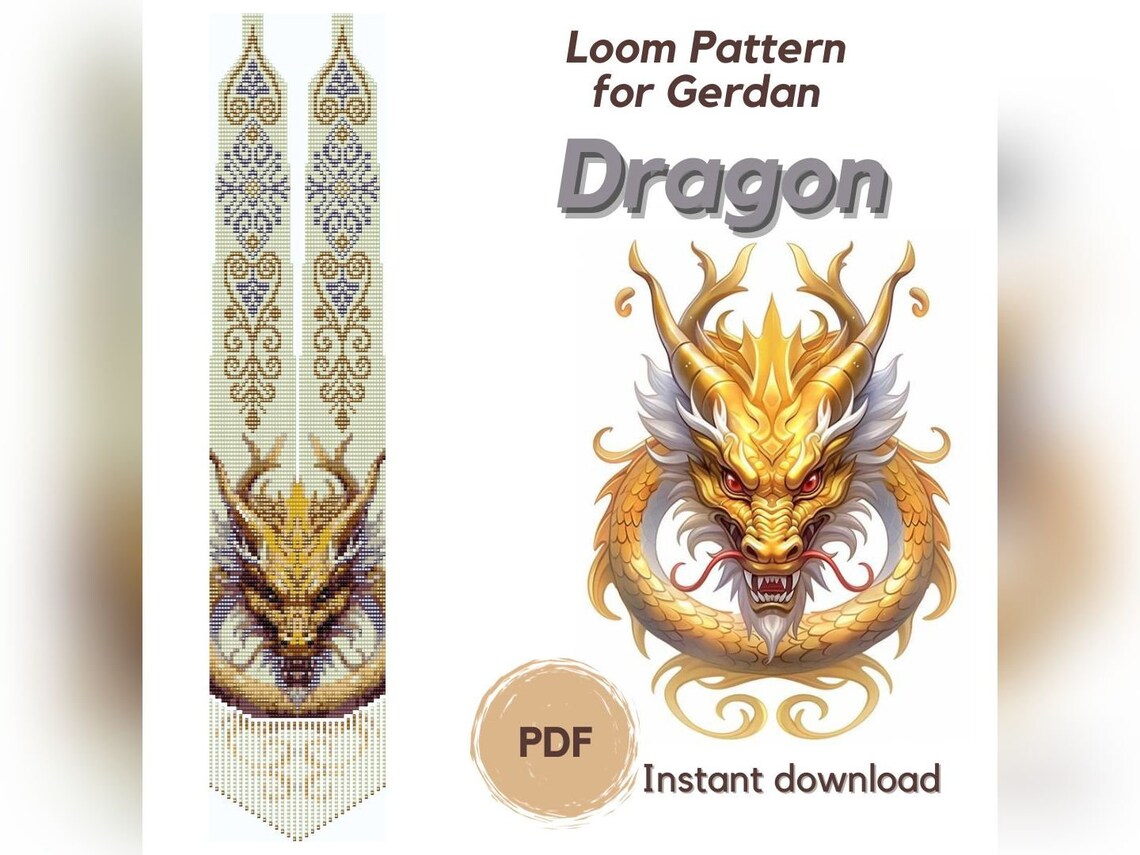 Dragon Necklace Beaded Pattern, Symbol of 2024 Beading Loom Pattern ...