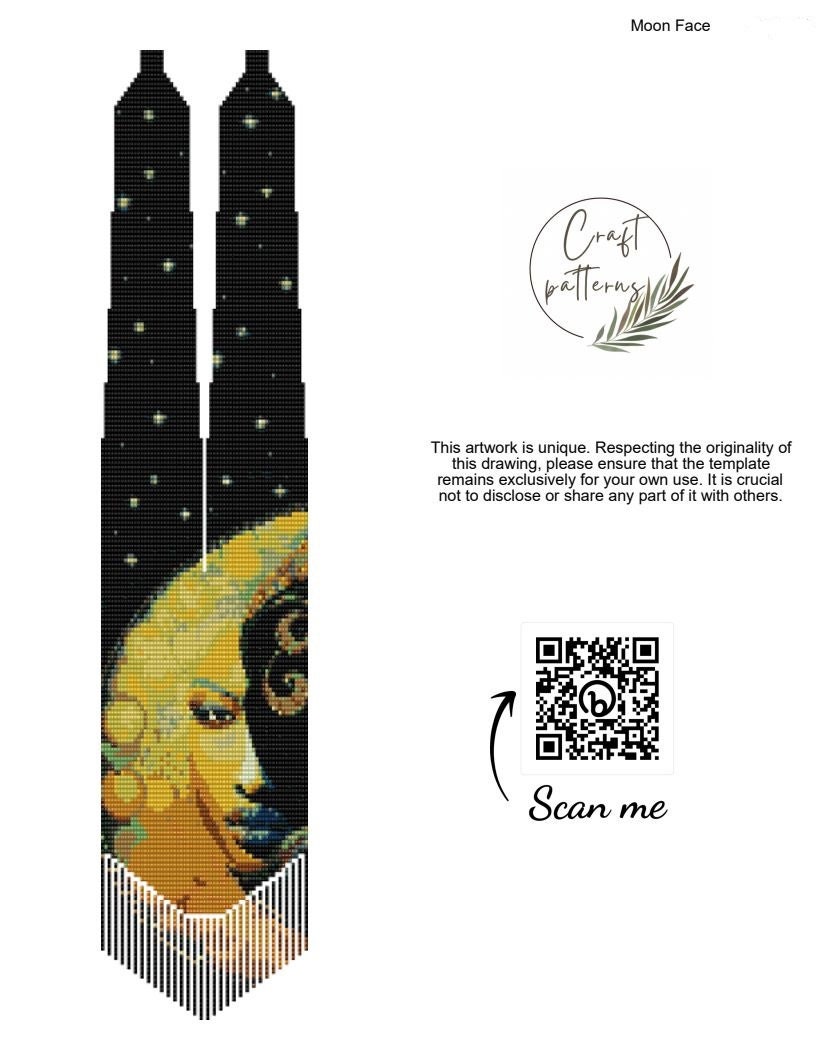 Moon Face Necklace Beaded Pattern, Moon Beading Loom Pattern, PDF ...