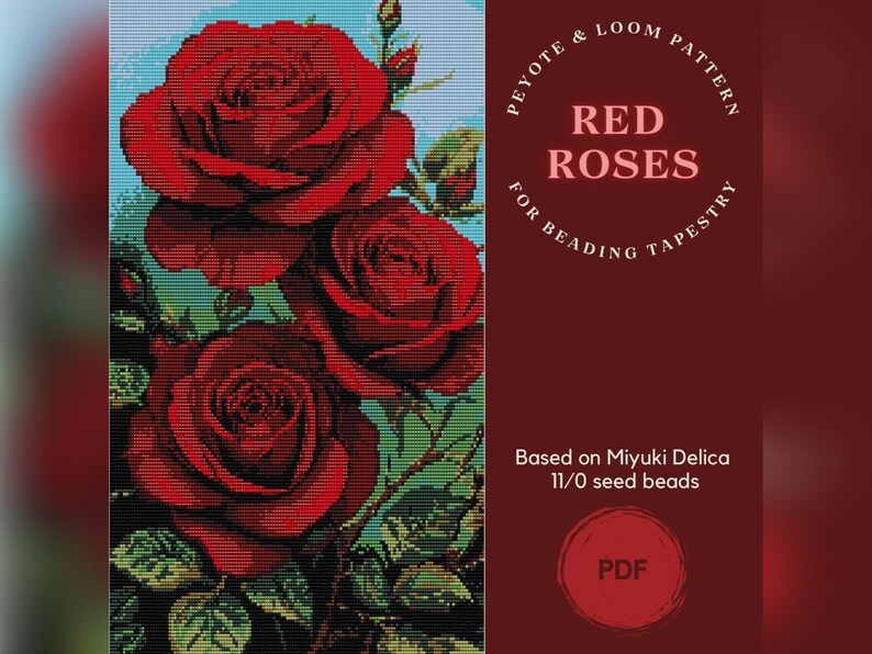Red Roses Beading Tapestry Pattern Based on Miyuki Delica 11/0 Seed ...