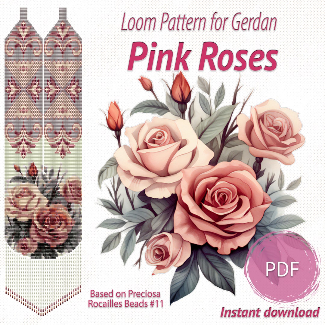 Pink Roses Beaded Necklace Pattern PDF, Floral Loom Gerdan Design, Rose ...