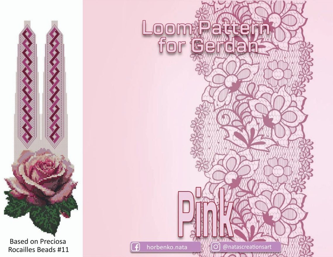 Pink Rose Beaded Necklace Pattern, PDF Beading Loom Pattern Based on ...