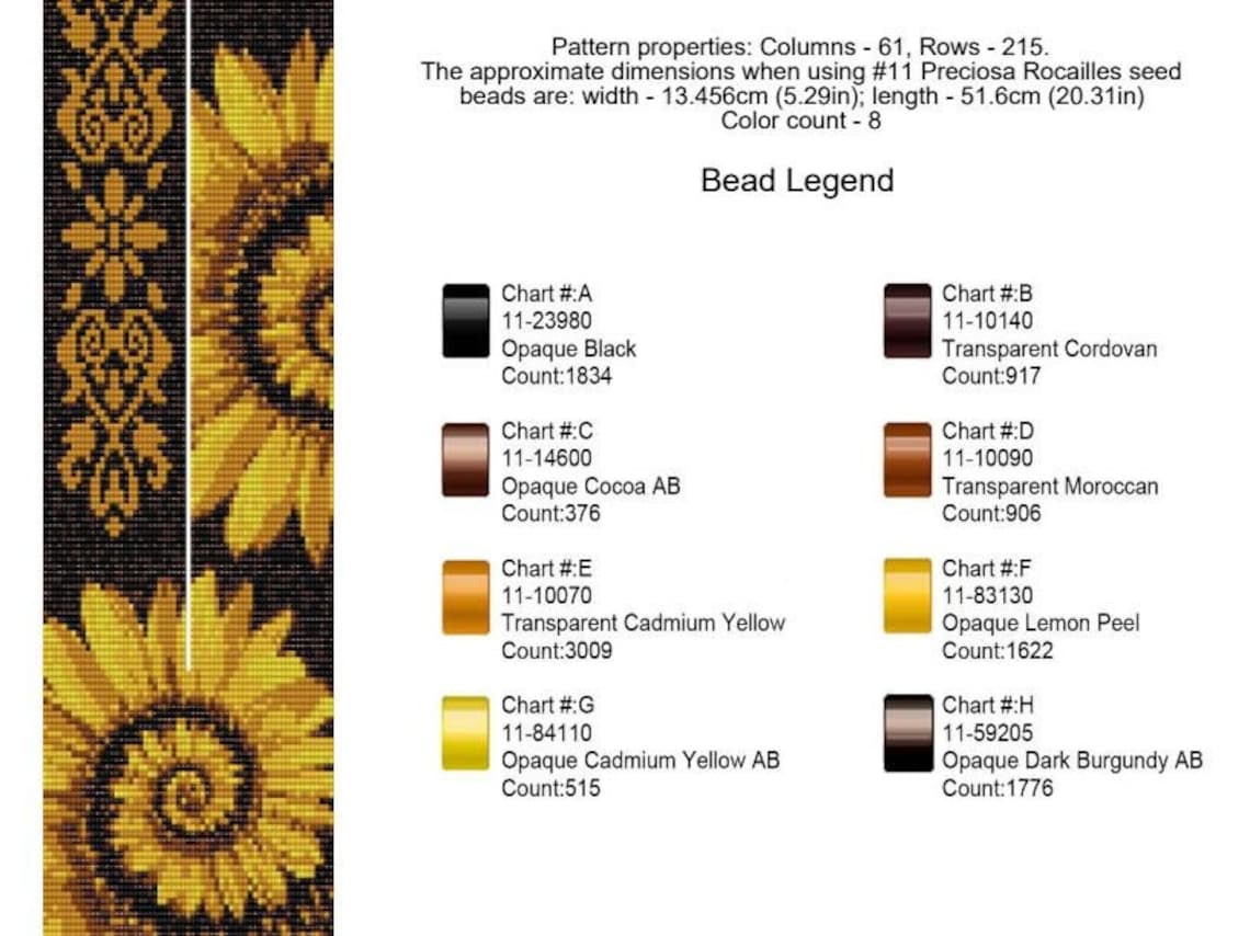 Spiral Sunflower Necklace Beaded Pattern, PDF Pattern Beaded Gerdan ...