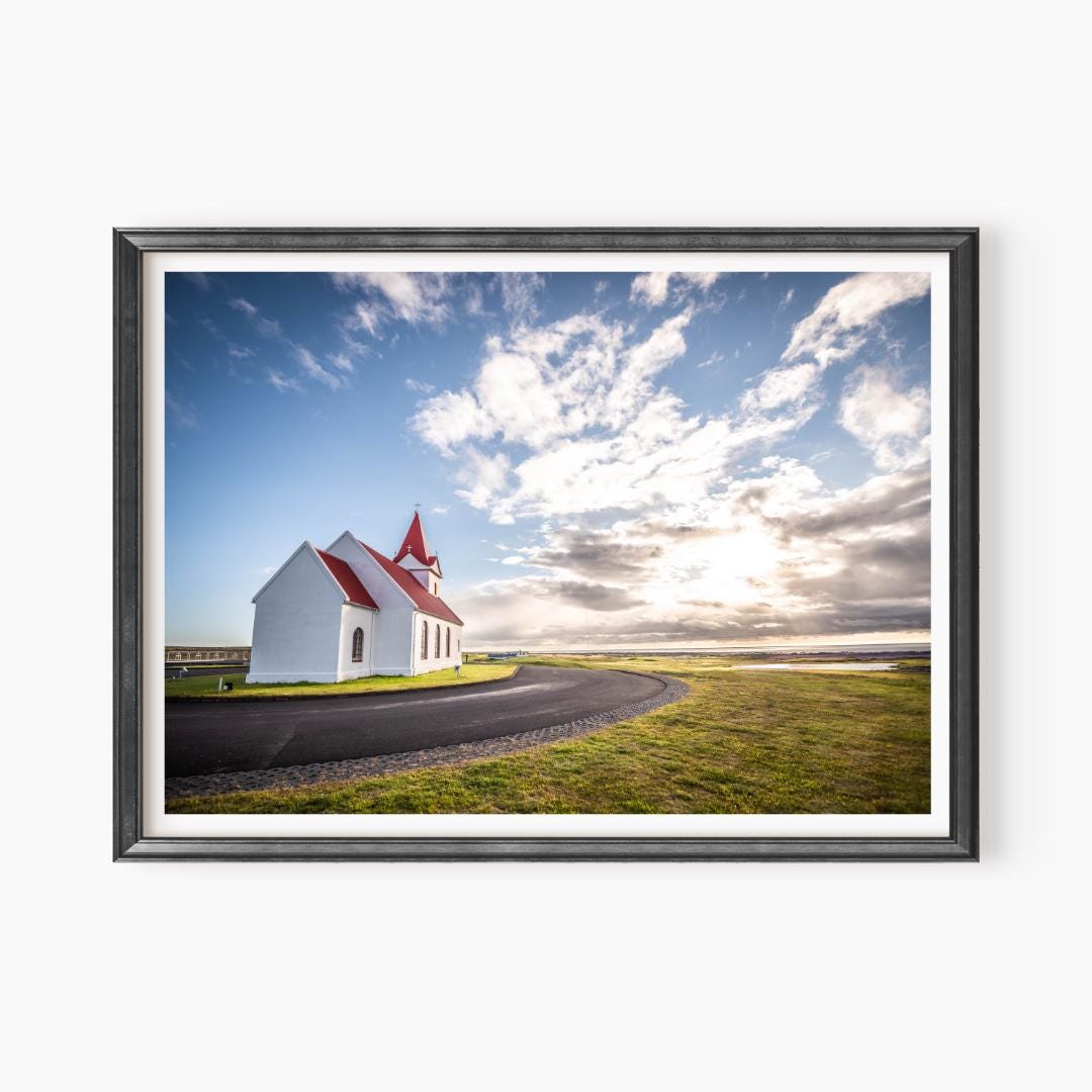 Mountainside Church Photograph, Iceland, Serene, Landscape, Nature ...