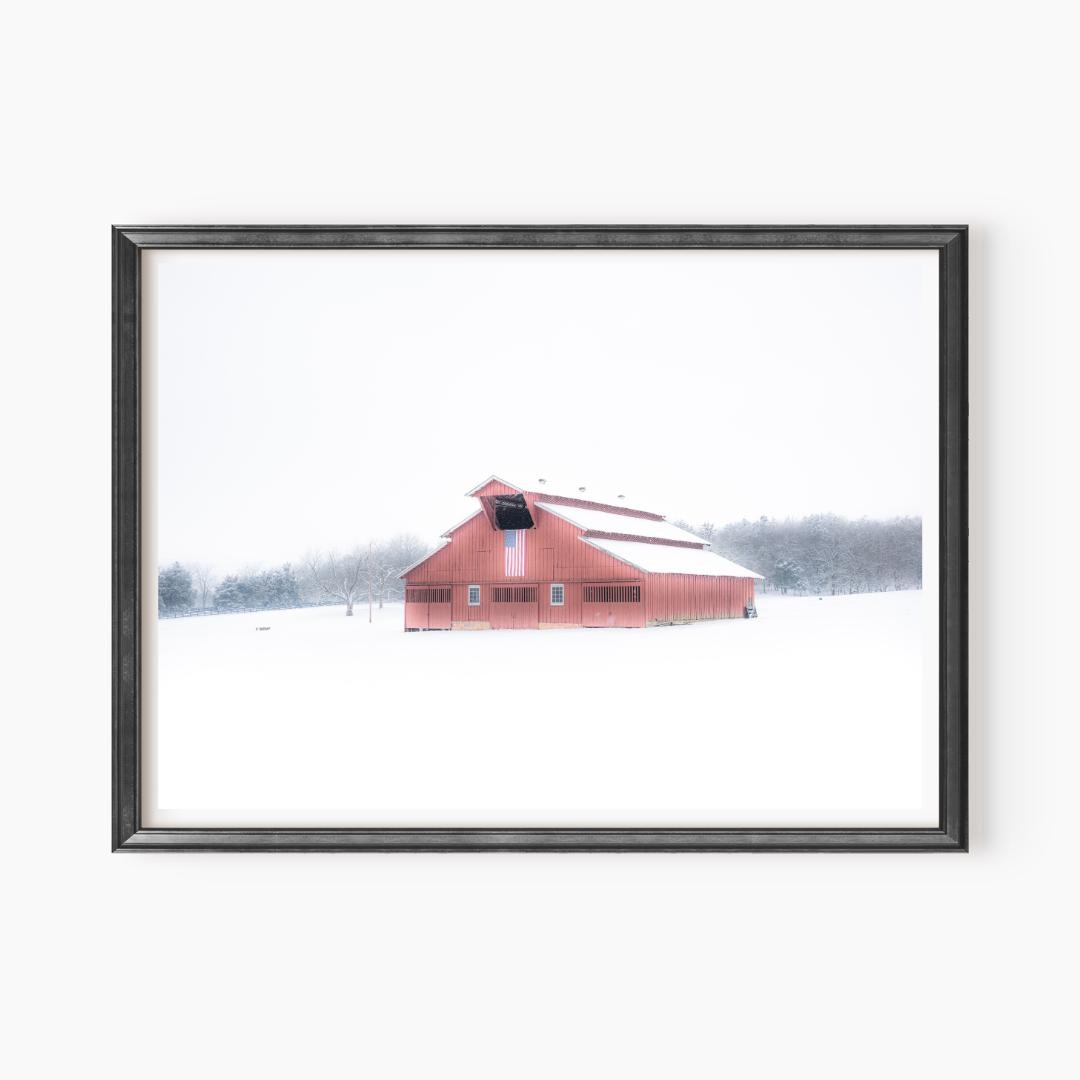Red Barn, Franklin Tennessee, Snow, Winter, American Flag, Rural ...