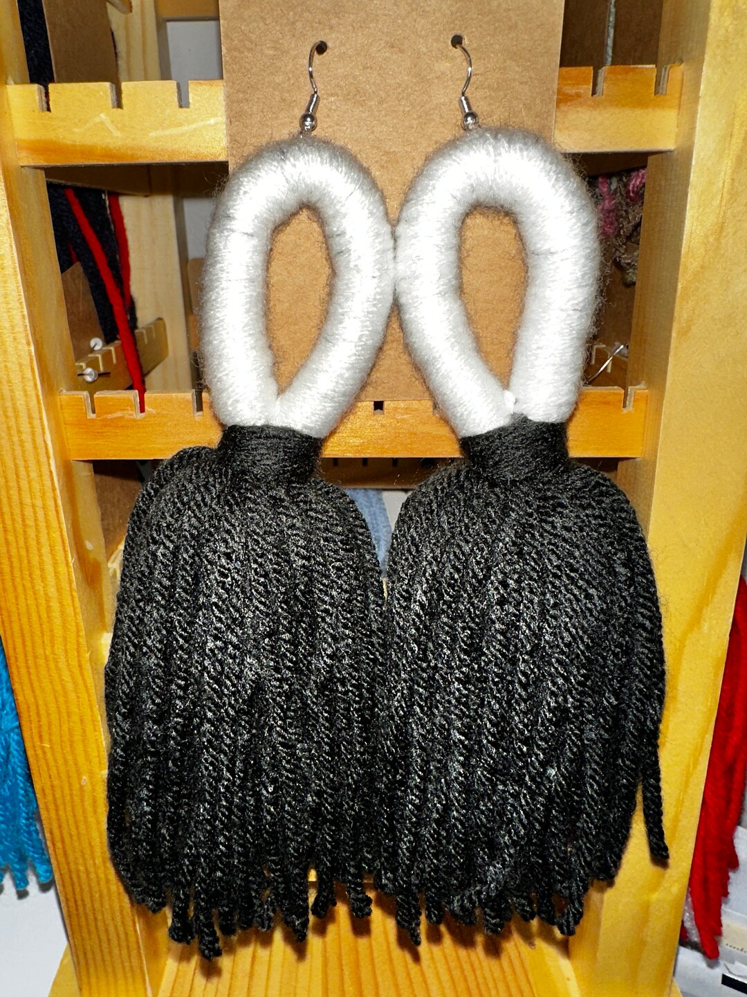 Black and White Loop Yarn Tassel Earrings(multiple Colors Avail) for ...