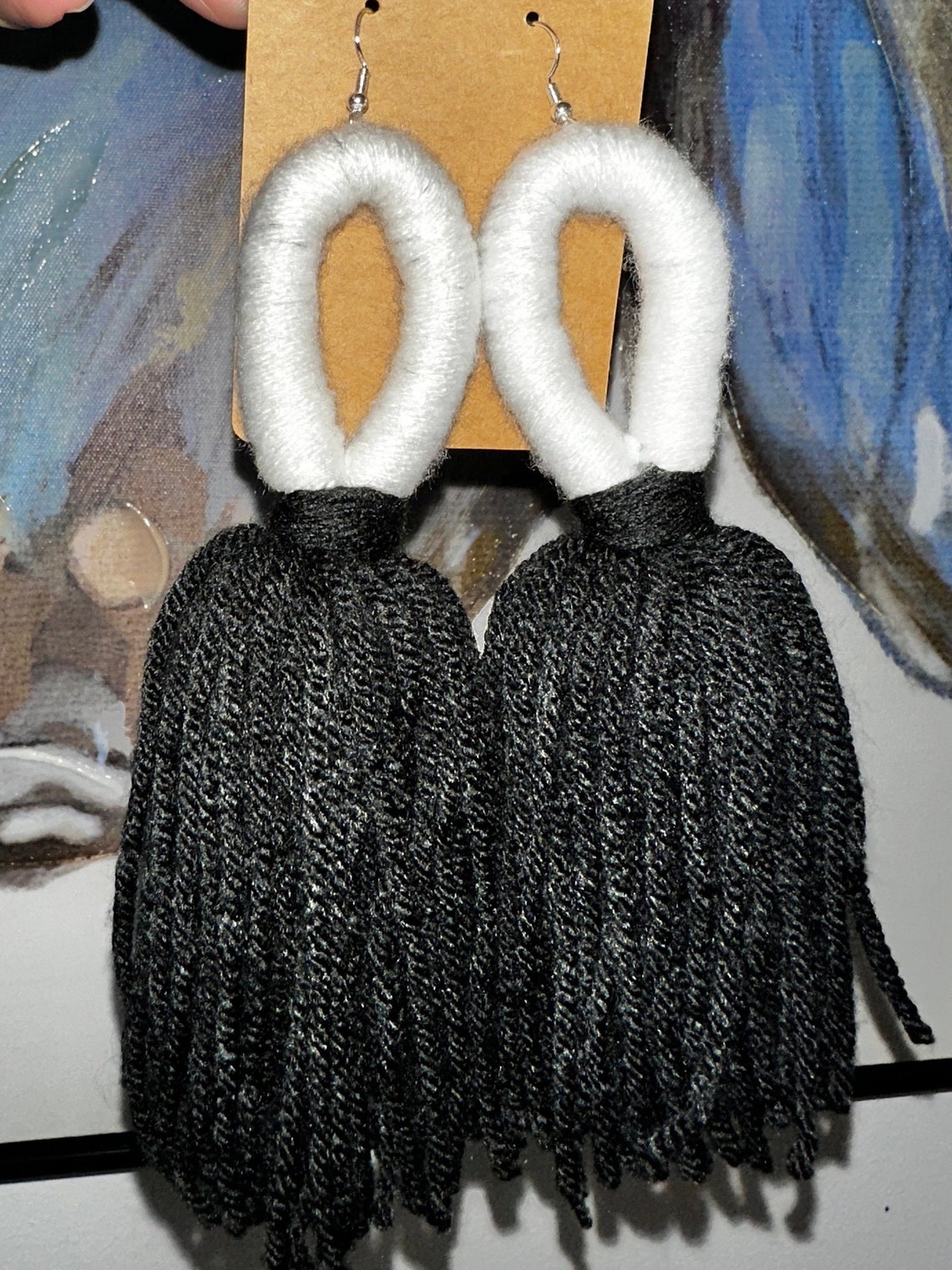 Black and White Loop Yarn Tassel Earrings(multiple Colors Avail) for ...