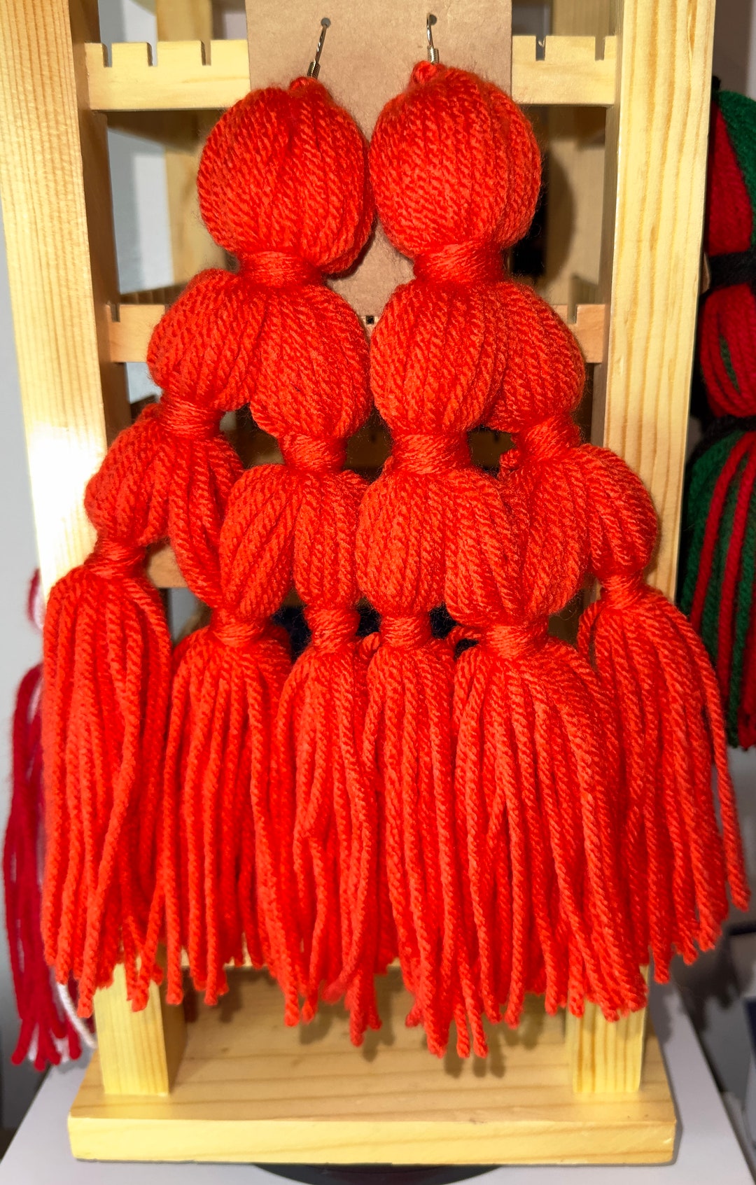 Bold Fire Orange 3-tier Yarn Tassel Earrings(multiple Colors) - Etsy