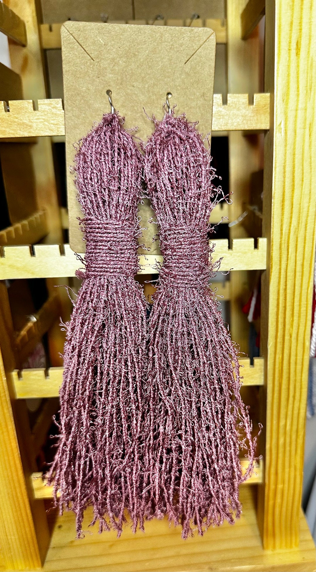 Grape Soda Pop Scrubby Yarn Tassel Earrings!!!(multiple Colors Avail ...