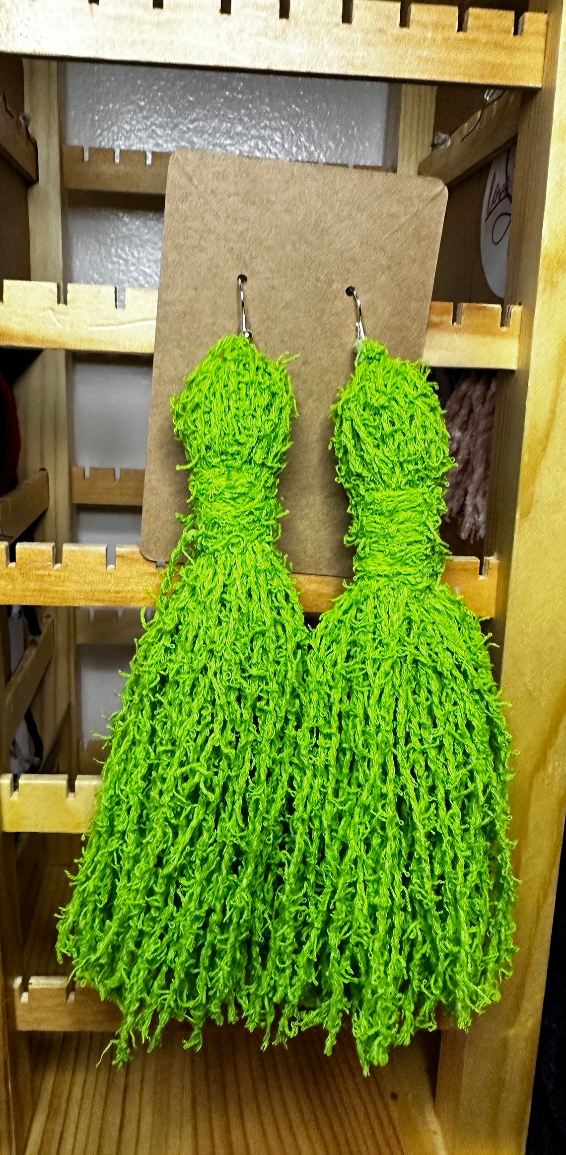 Lime Green Scrubby Yarn Tassel Earrings - Etsy