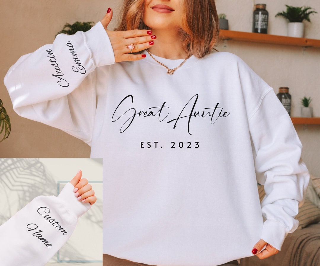 Personalized Great Auntie Sweatshirt Kids Names on Sleeves, Custom ...