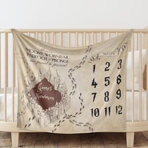 Personalized Marauder's Map Milestone Baby Blanket, Custom Baby Wizard ...