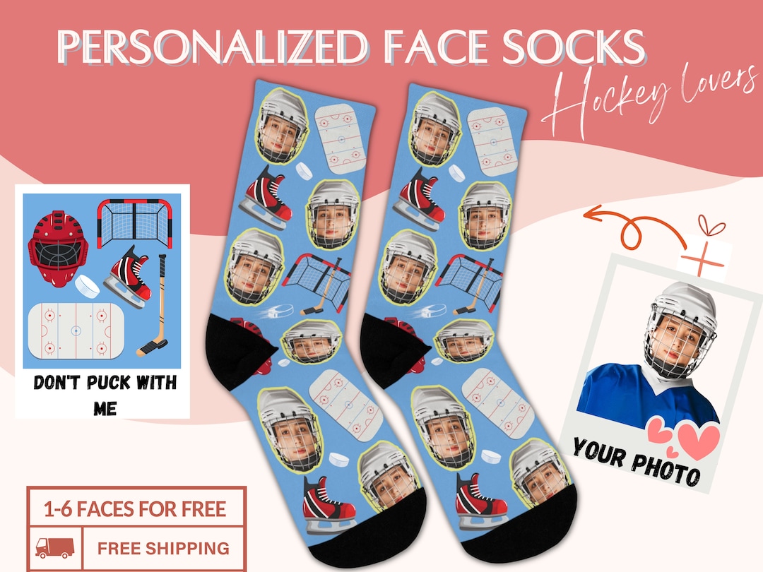 Hockey Lover Custom Face Socks, Funny Personalized Hockey Gift for Men ...