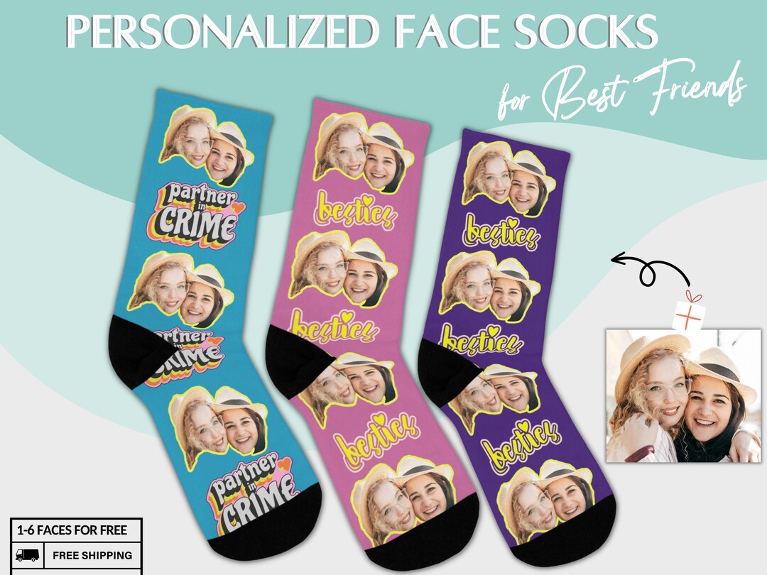Personalized Face Socks for Best Friends BFF Besties, Custom Gift for 3 ...
