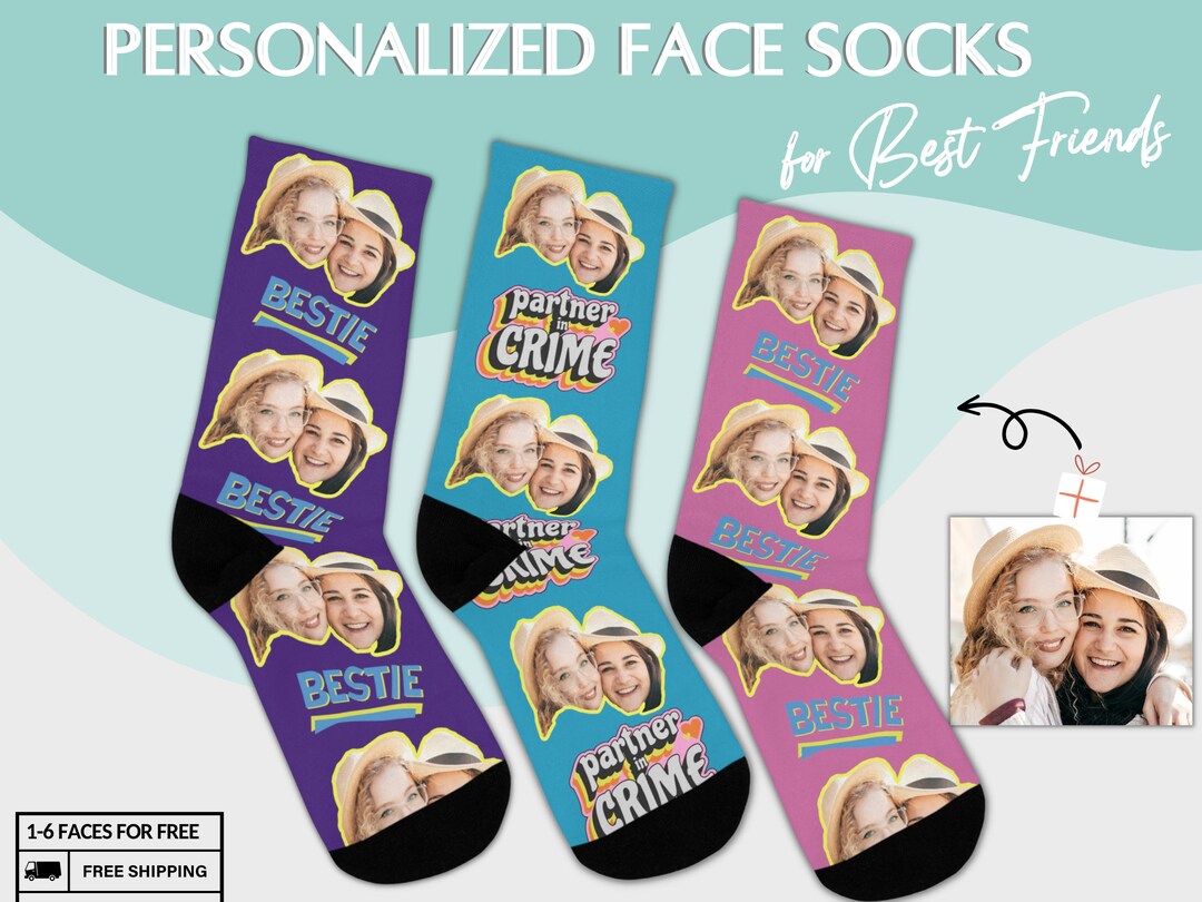 Personalized Face Socks With Text, Custom Gift for Best Friend, Custom Socks for Best Friends ...