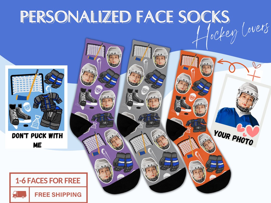 Hockey Lover Custom Face Socks, Funny Personalized Hockey Gift for Men ...