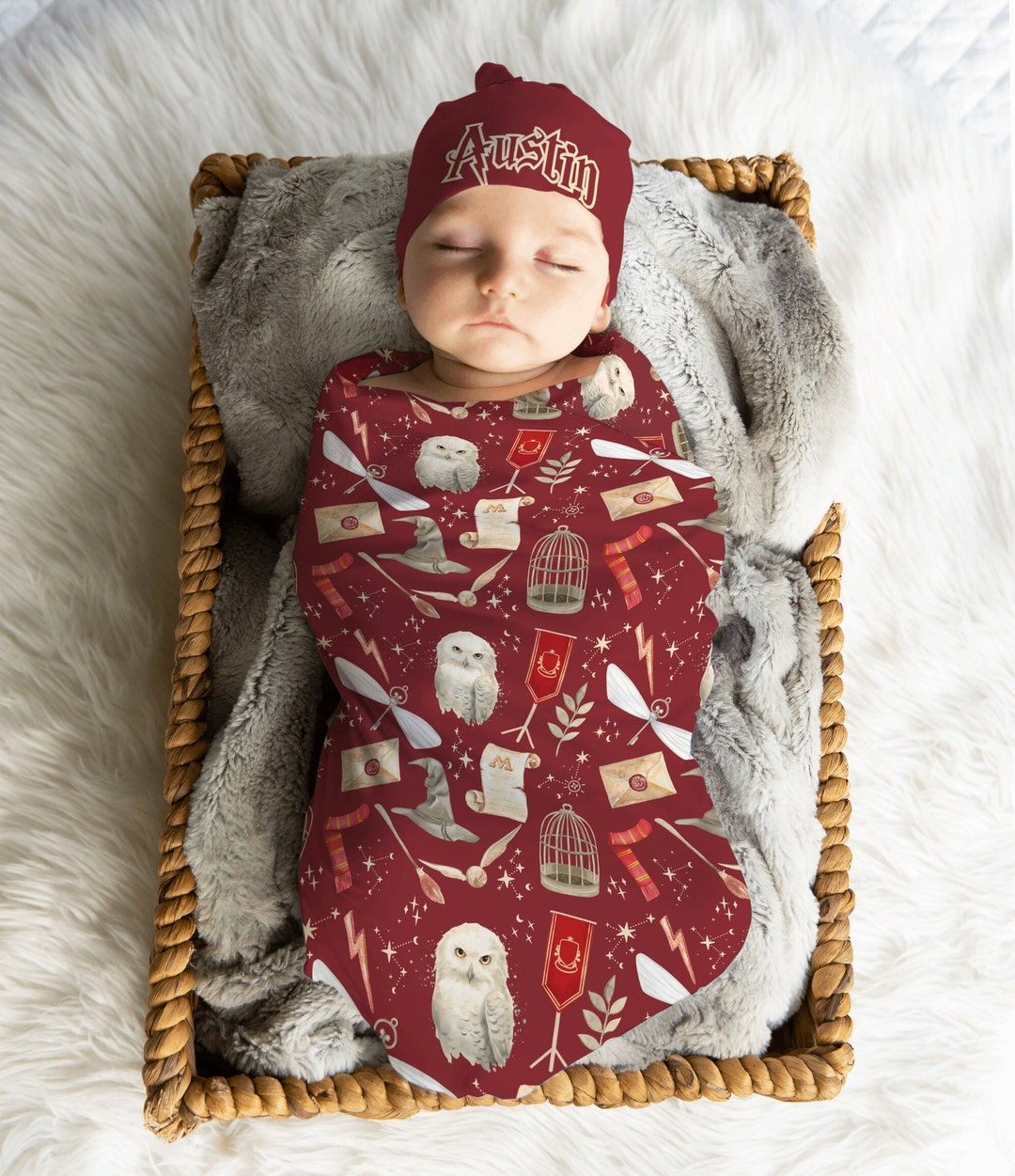 Little Wizard Baby Name Swaddle Set, Custom Wizardry Baby Swaddle Set ...