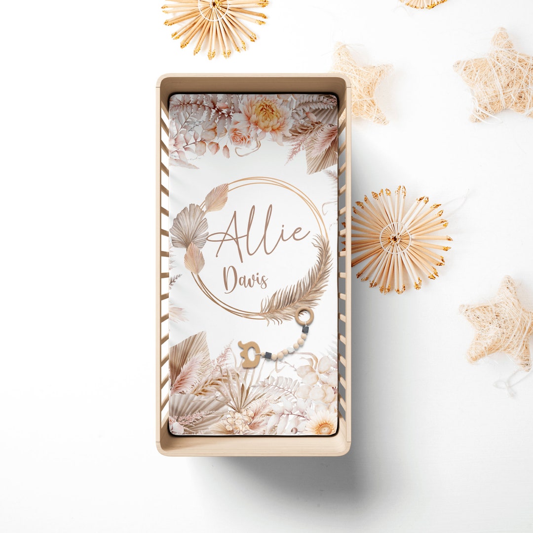 Personalized Boho Floral Wreath Baby Nursery Crib Sheet, Custom Name ...