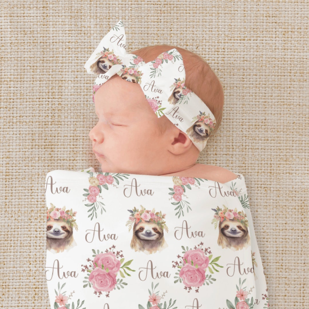 Personalized Floral Sloth Name Blanket, Floral Woodland Animals Name ...