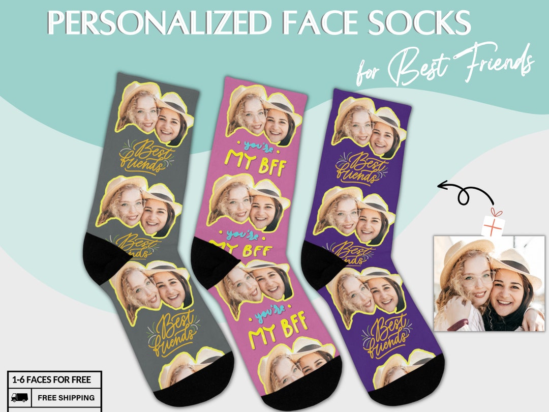 Personalized Face Socks for Best Friends BFF Besties, Custom Gift for 3 ...