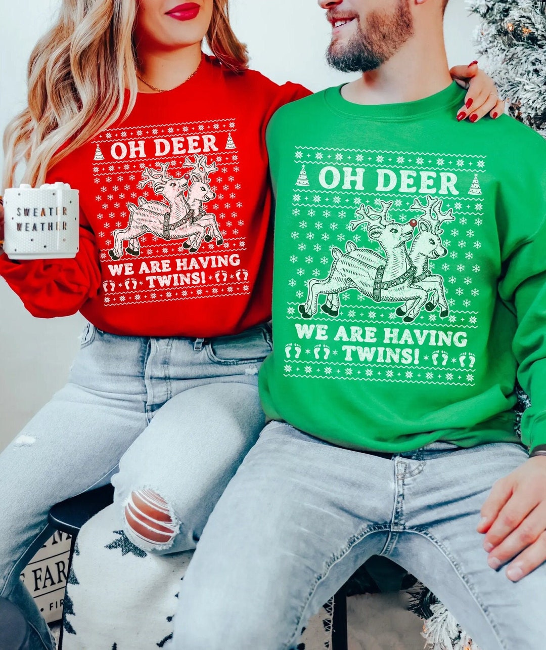 Matching Twins Pregnancy Announcement Christmas Sweater for Couples ...