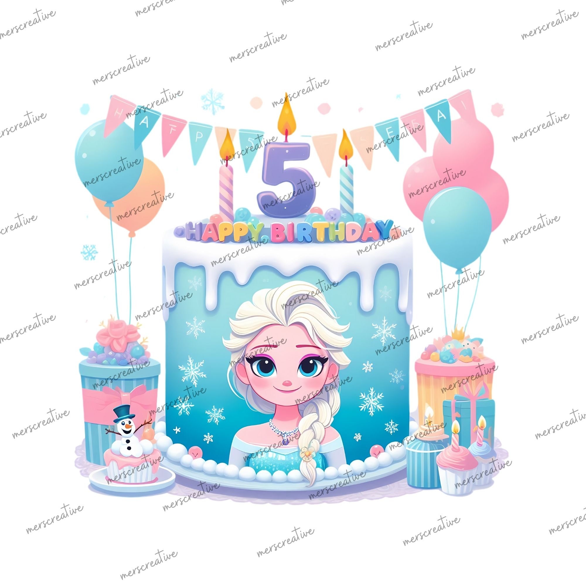 Princess 5 Birthday Clipart Bundle PNG SVG, Digital Design, Digital ...