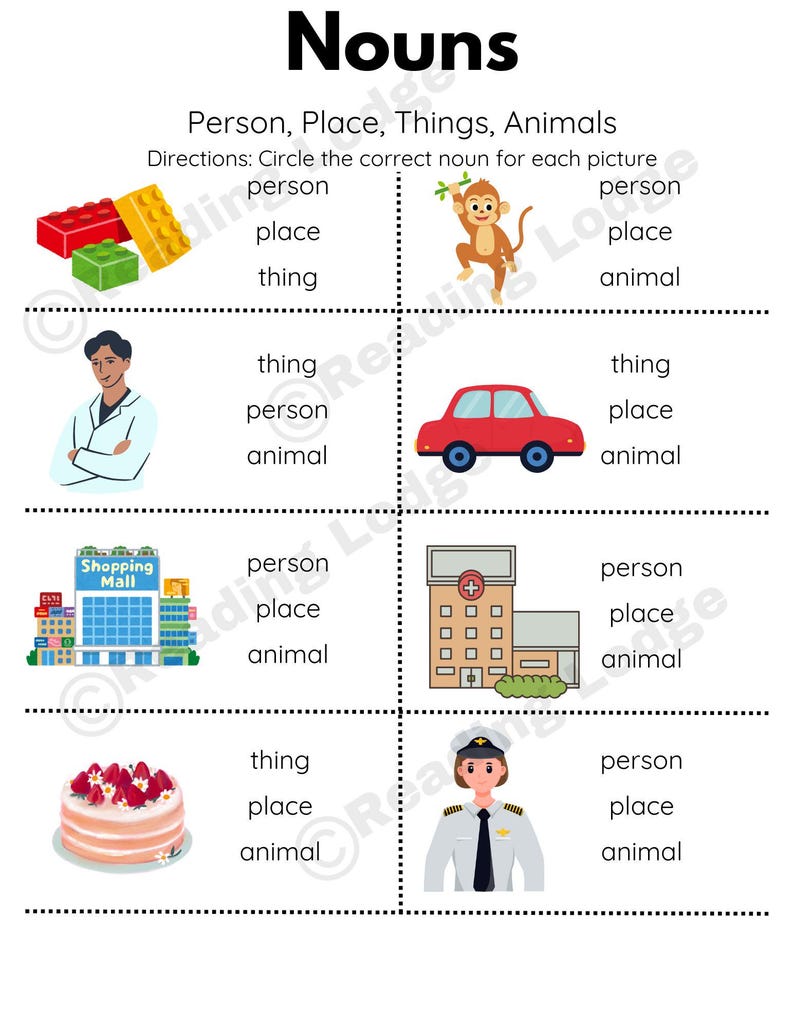 Nouns Worksheets - Etsy