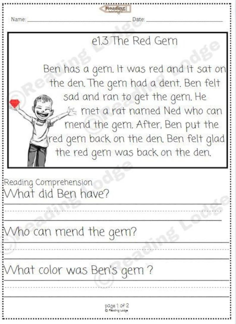 Short Vowel Reading Comprehension Worksheets: Preschool-third Grade - Etsy