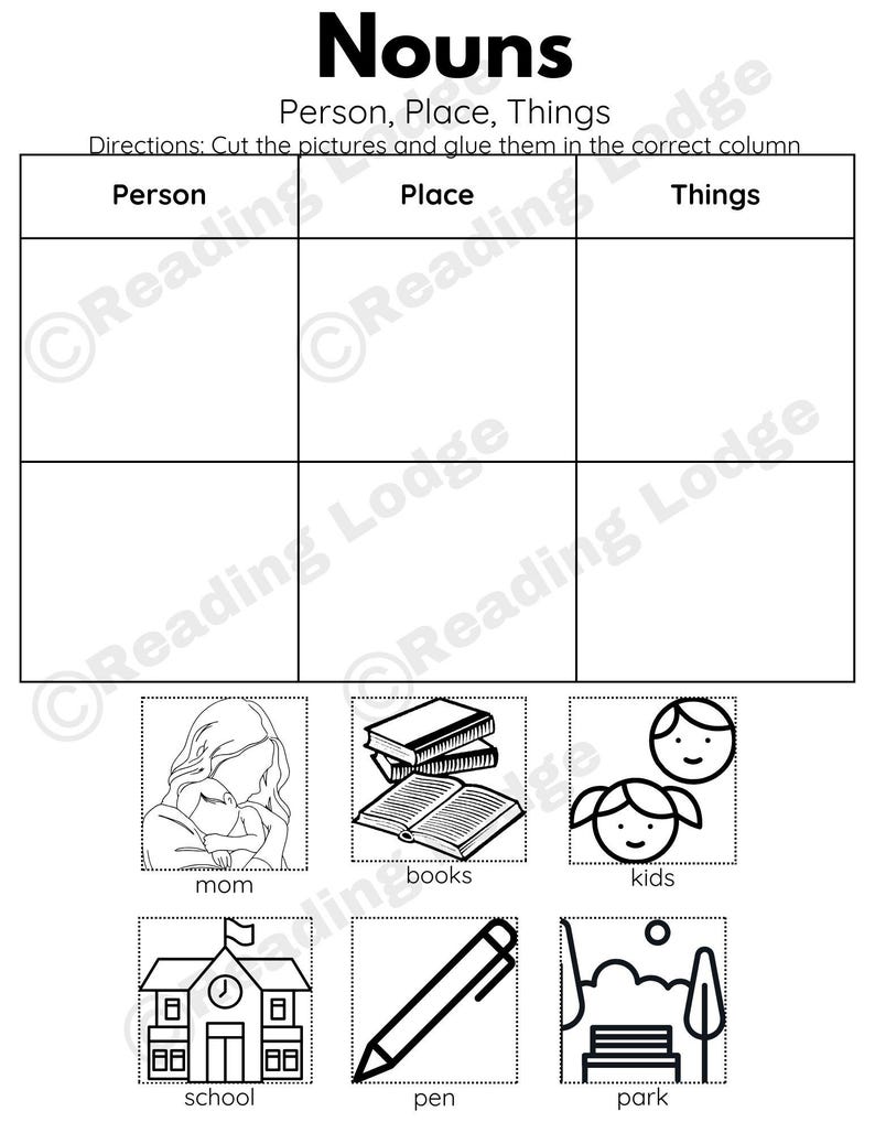 Nouns Worksheet for Kids: Printable Grammar Activity (PDF) - Etsy