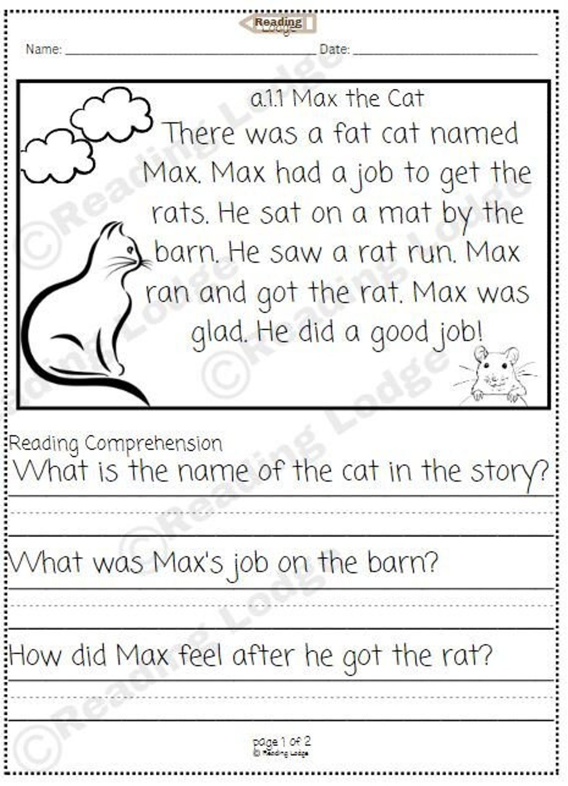 Short A Skills 1 Reading Practice Reading Comprehension Skills ...