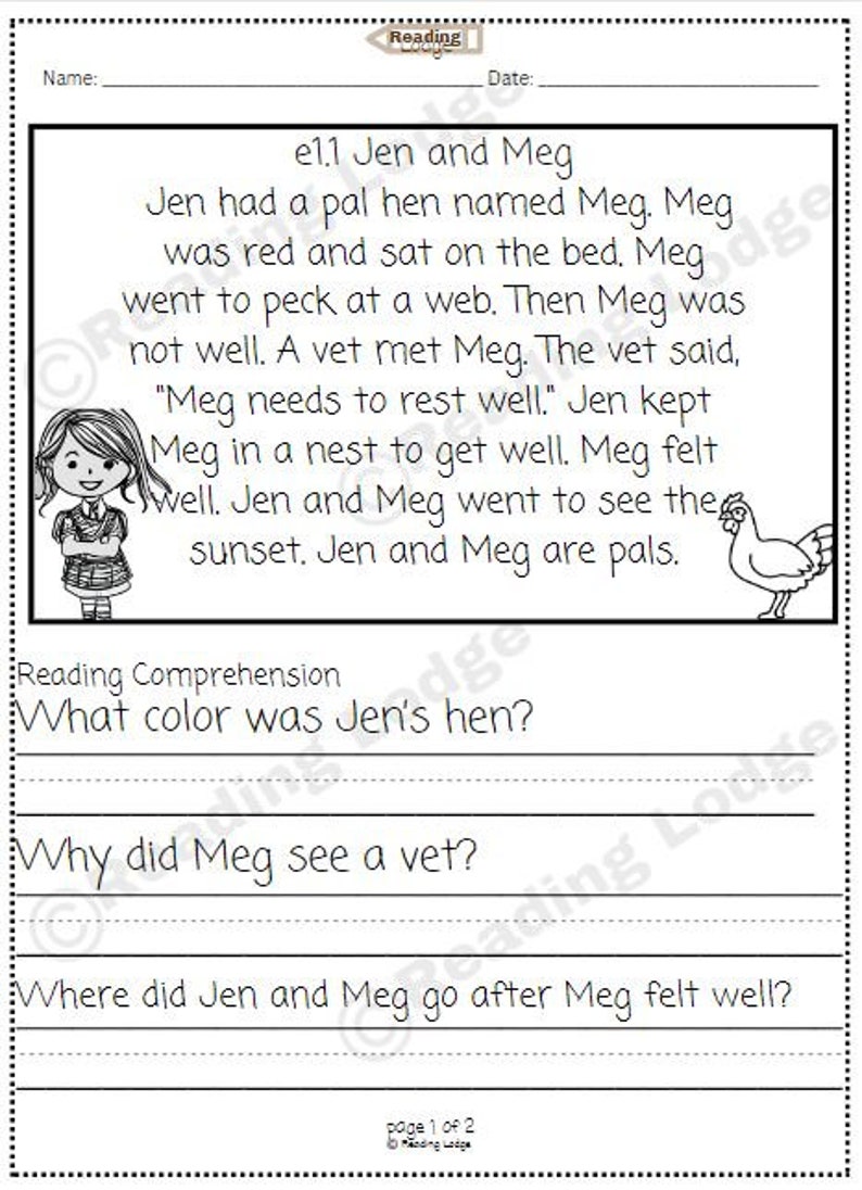 Short E Skills 1-3 Reading Practice Reading Comprehension Skills ...