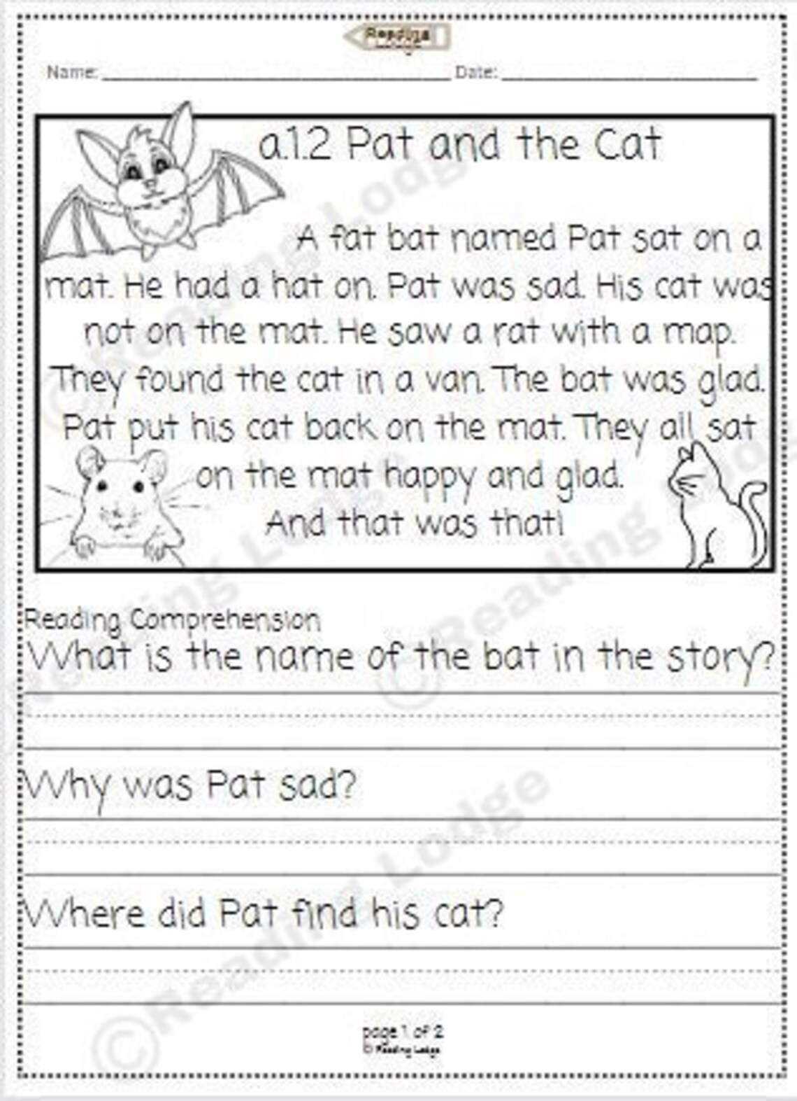 Short A Reading Comprehension Worksheets: Phonics Practice (PDF) - Etsy